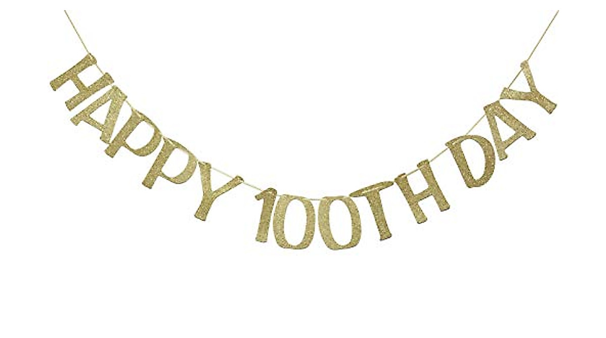 Happy 100th Day Banner Sign - Gold Glitter Baby Shower Decor