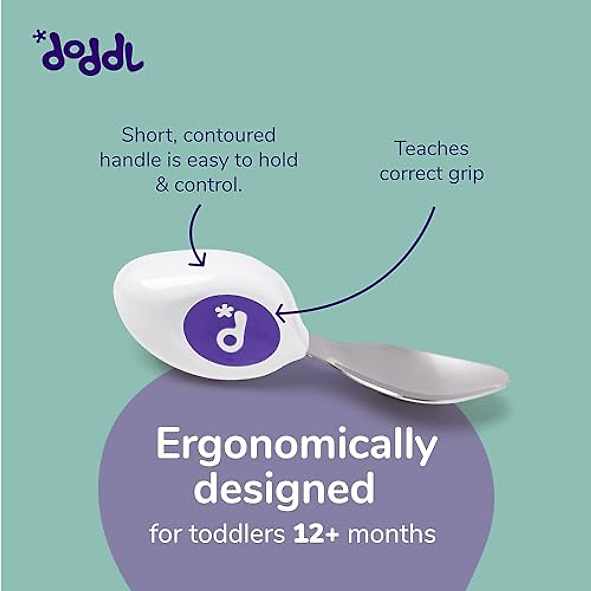 doddl Toddler Utensils, Ergonomic Fork Spoon and Knife Set for Self Feeding, Stainless Steel Silverware for 1-3 Year Olds, BPA Free, Dishwasher Safe (Magenta)