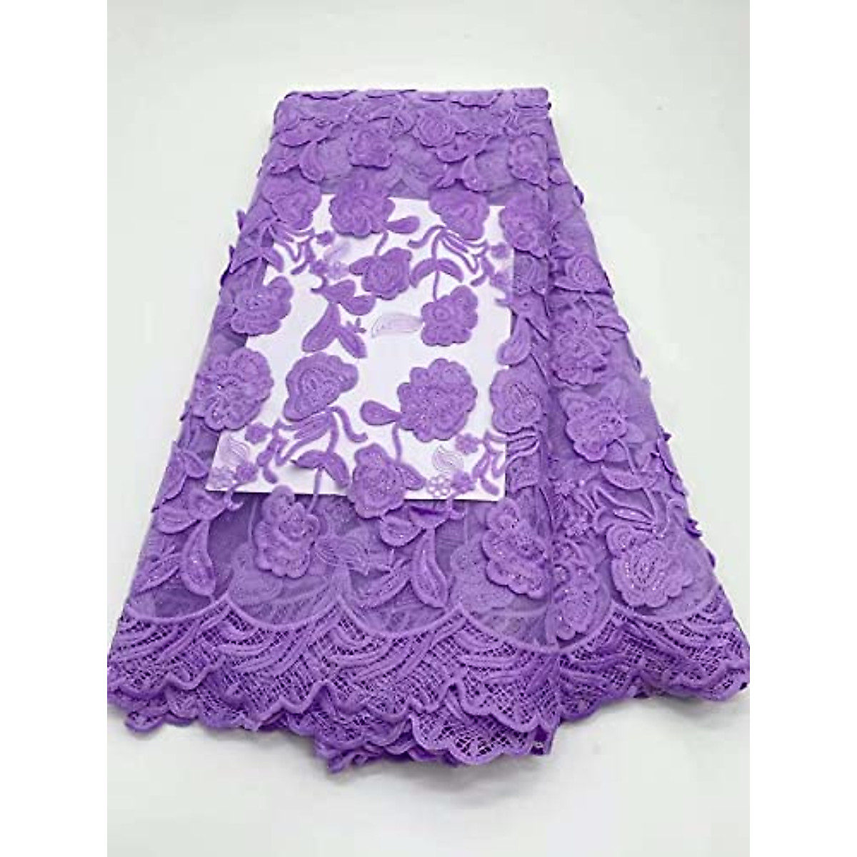 5 Yards African Tulle net Lace Fabric Plain Color french Embroidery Lace Fabric 7 Colors Available for sewing clothing (Lilac,5 yards)