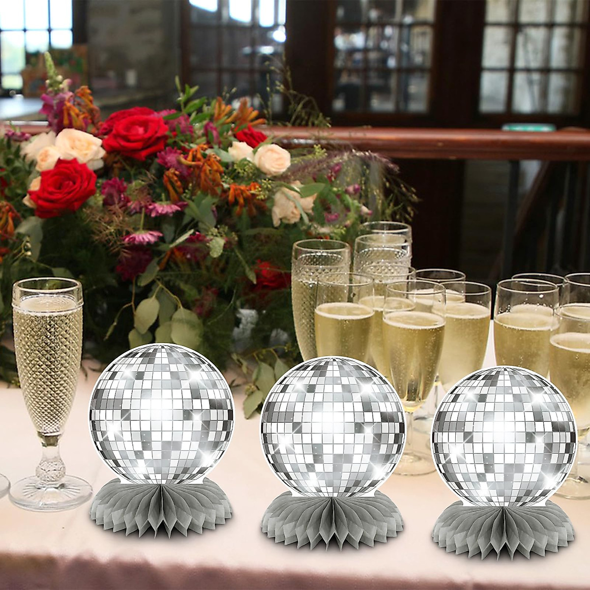 Yoomod Disco Party Decorations - Silver Disco Decor Flat Disco Ball Centerpieces for Party Table Decor 70s Disco Theme Birthday Party Favors Supplies (Not Ball)