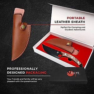 An amazing Hand Forged Butcher Knife with Reinforced Black Titanium Coated Blade that is perfect for everyday kitchens, camping, and BBQ