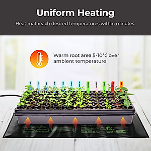 BN-LINK Durable Seedling Heat Mat Warm Hydroponic Heating Pad Waterproof 10" x 20.75" for Seed Starting Greenhouse and Germination