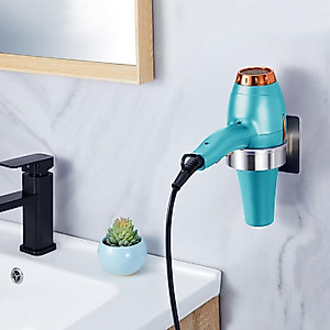 XILIMEN Hair Dryer Holder Wall Mounted, Bathroom Blow Dryer Holder, Stainless Steel Hair Blow Dryer Rack Organizer, Adhesive Hairdryer Holder for Bathroom Barber Shops, Hair Dryer Storage