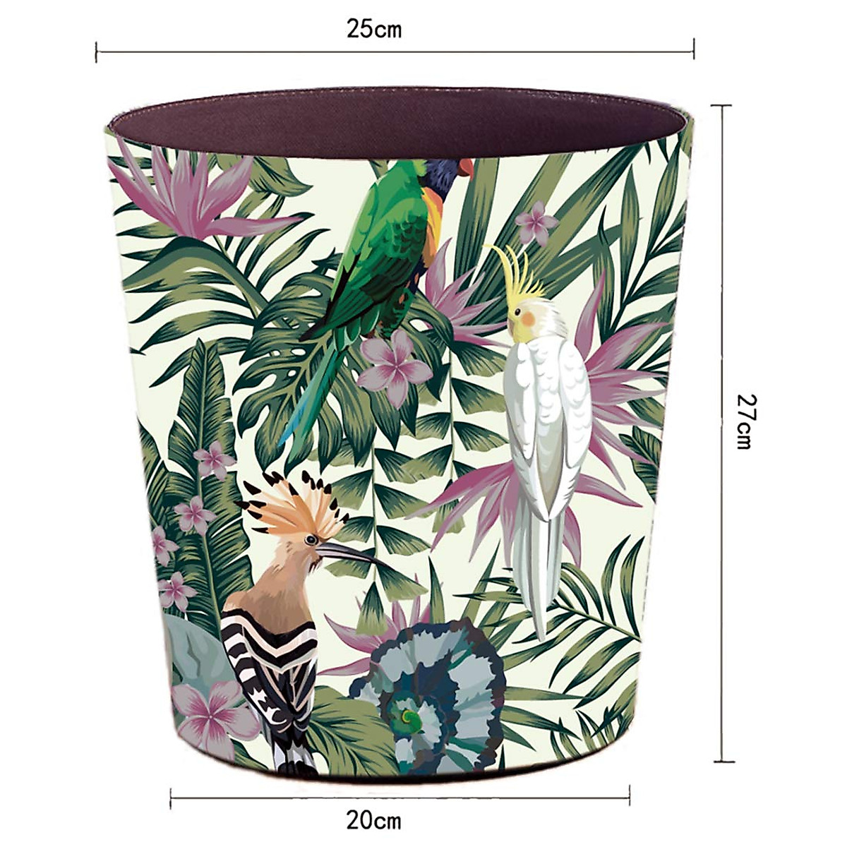 Lingxuinfo Scakbyer Retro Style Small Trash Can Wastebasket, Decorative Trash Can Waste Paper Basket Waste Container Bin for Bathroom, Bedroom, Office and More, 10L Capacity (Parrot Green Leaf)