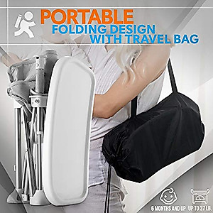 Serene Life Baby Seat Booster -Space Saver Toddler Booster Seat - Portable Pop and open Sit Folding Booster Feeding Chair - Safety Belt/Food Tray/Travel Bag - SereneLife SLBS66, Grey, 6 Piece Set