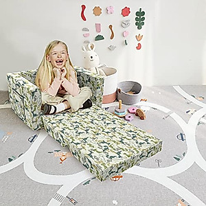 Truwelby Kids Sofa, Children's 2 in 1 Convertible Sofa to Lounger - Extra Soft Flip Open Chair & Sleeper, Cute Dinosaur Print Toddler Chair Kids Couch for Kids Girls Boys