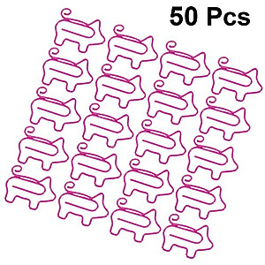 NUOBESTY 50Pcs Paper Clips Cute Animal Shape Bookmark Clips Metal Paper Files Holder Creative Office School Supply (Pink Pig)