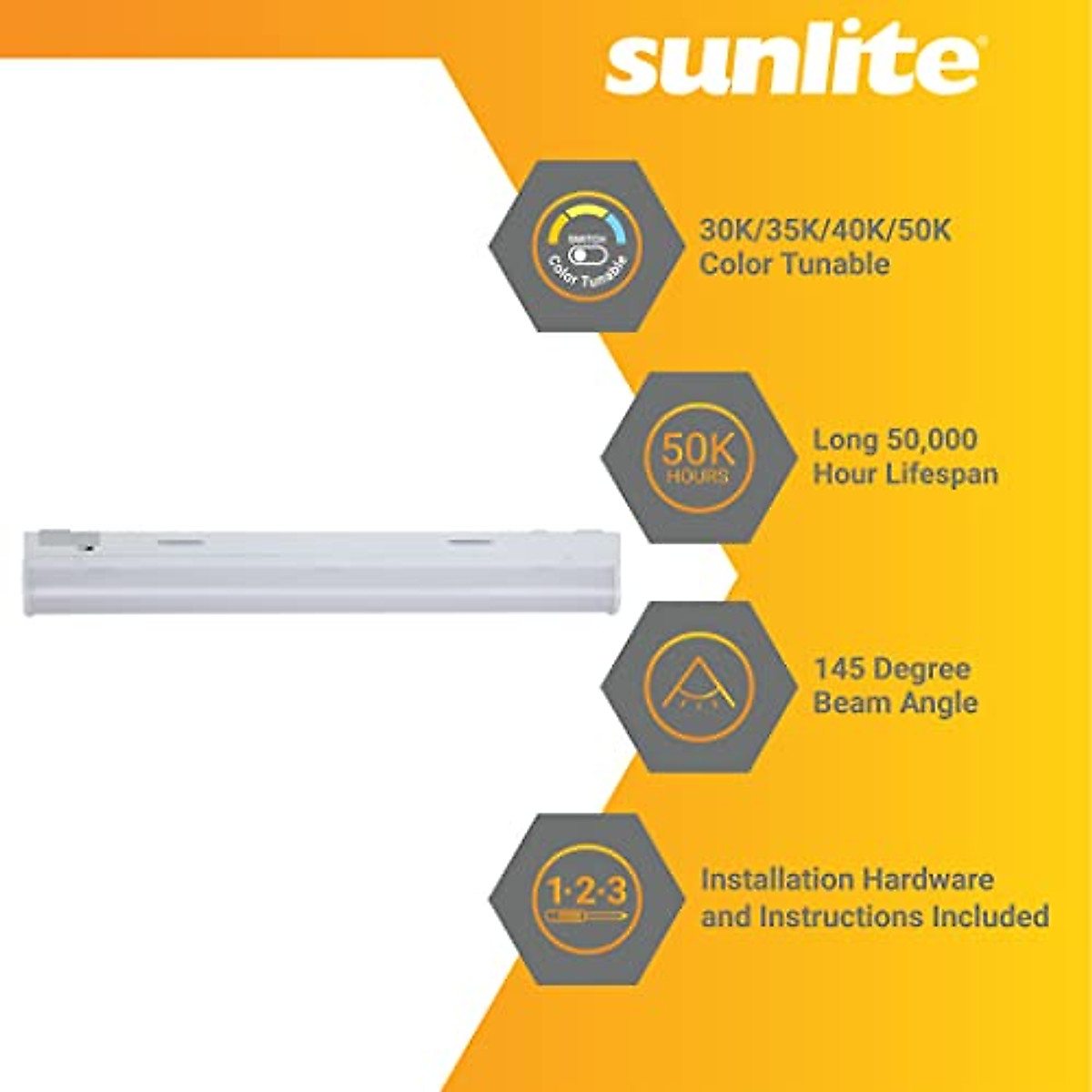 Sunlite 85463 2-Foot LED Strip Light Fixture, Power Selectable 15W/20W/25W, Multi-Volt, 1950/2600/3250 Lumens, Color Selectable 30K/35K/40K/50K, Dimmable, ETL Listed, for Residential & Commercial Use