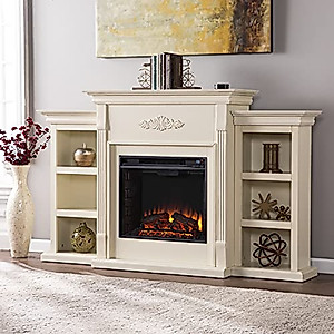 SEI Furniture Tennyson Electric Bookcases Fireplace, Ivory