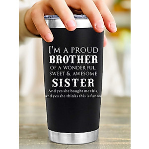 OHSunFLower2 Brother Gifts from Brother, Gift for Brother from Sister- Birthday Gifts for Brother Christmas Valentines Day - I'm A Proud Brother 20 Oz Tumbler Rambler Presents for Brother