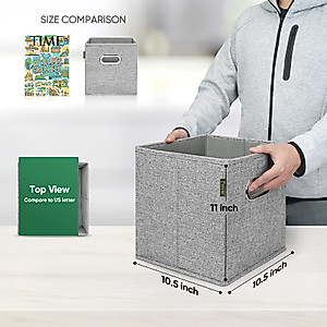 BALEINE Premium Foldable Cube Storage Bins, Collapsible Linen Fabric Cube Organizer with Aluminum Handles, 10.5" x 10.5" x11" Heavy Duty Cube Baskets, Winter Gray 4 Pack