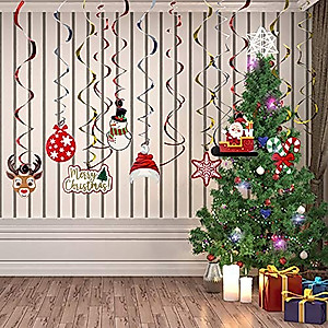 MGahyi Christmas Hanging Swirl Decorations, 47pcs Foil Ceiling Hanging Swirl Yard Party Supplies, Snowman Snowflake Winter New Year Hanging Pendant Spiral Ornament, Perfect for Outdoor Indoor Decor