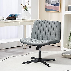 HOMCOM Wide Office Chair, Armless Office Desk Chair, Computer Fabric Vanity Chair with Adjustable Height, Gray