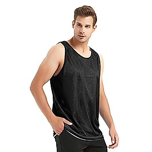 TOPTIE Custom Reversible Basketball Jersey (Double Sides Name/Number) Mesh Tank Top Scrimmage Jersey-Black/White-L