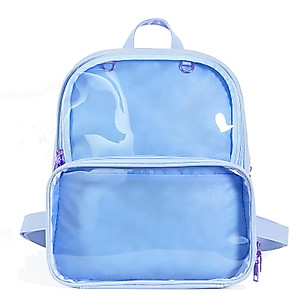 UULMBUJ Ita Backpack Purse, Cute Clear Shoulder Bag Transparent Kawaii Daypack Travel Bag for Pins Display, Blue