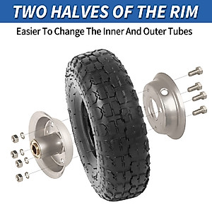 GICOOL 4.10/3.50-4" Tire and Wheel, 10" Pneumatic Tire, with 2.25" Offset Hub, 5/8" Axle Bore Hole, Sealed Bearings, for Hand Truck Trolley Dolly Garden Wagon Cart Wheel Replacement, 2 Pack