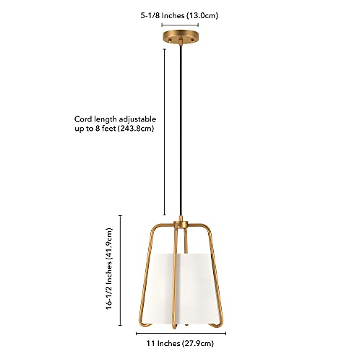 Marduk 11" Wide Pendant with Fabric Shade in Brass/White