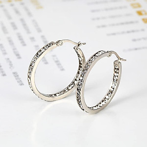 Rnivida Stainless Steel Hoop Earrings Silver Tone Inside-Out Crystal Cz Rhinestone Hoop Earrings for Women 30mm