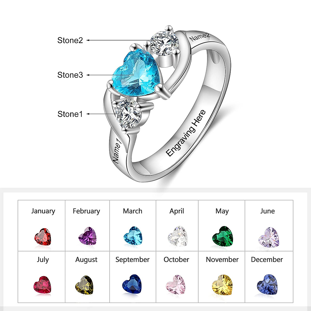 Personalized Promise Rings for Her with Simulated Birthstone Couples Names Love Forever Engagement Rings for Women (6)