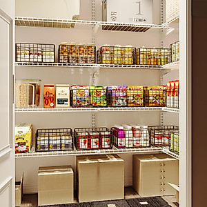 X-cosrack Foldable Cabinet Wall Mount Metal Wire Basket Organizer with Handles - 4 Pack, 12" x 12" X 6"Farmhouse Food Storage Mesh Bin for Kitchen Pantry Laundry Closet Garage Patent Design