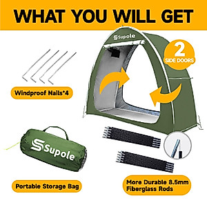 Supole Outdoor 2 to 3 Bike Storage Tent, 78.8 x 31.5 x 65 in Bicycle Shed, Extra Thick 210D Silver-Plated Oxford PU4000 Waterproof, Double Side Opening Portable Bikes Cover for Home Garden, Green