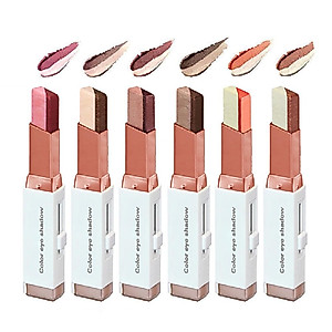 Eye Shadow Stick Double Colors Glitter Gradient Shimmer Eyeshadow Pen Eye Brightener Stick 2 Tone Makeup Korean (6 pcs)