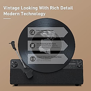 Vertical Automatic Record Player Bluetooth, MYKESONIC Belt Drive Vinyl Turntable, Magnetic AT-3600L Cartridge, Bluetooth in & Out, Hi-Fi Stereo Speakers, Aux in Headphone, RCA Out, Anti-Resonance