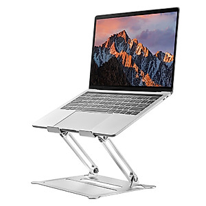 PHOCAR Laptop Riser Stand, Adjustable Laptop Stand Notebook Cooling Stand Foldable Aluminum Portable Computer Stand Compatible for MacBook,HP, Lenovo,Surface,Dell, ASUS, Laptops up to 17 Inch-Silver