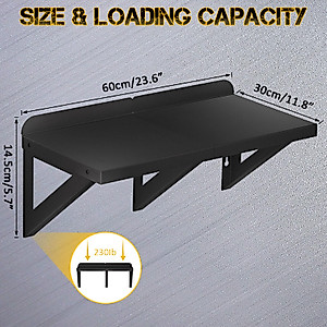 Stainless Steel Shelf Wall Mounted 12 x 24 Inches, 230lb Commercial Shelving, Floating Shelving, Metal Shelves, Heavy Duty Storage Rack for Restaurant, Kitchen, Home and Hotel, Bar, Garage, Black