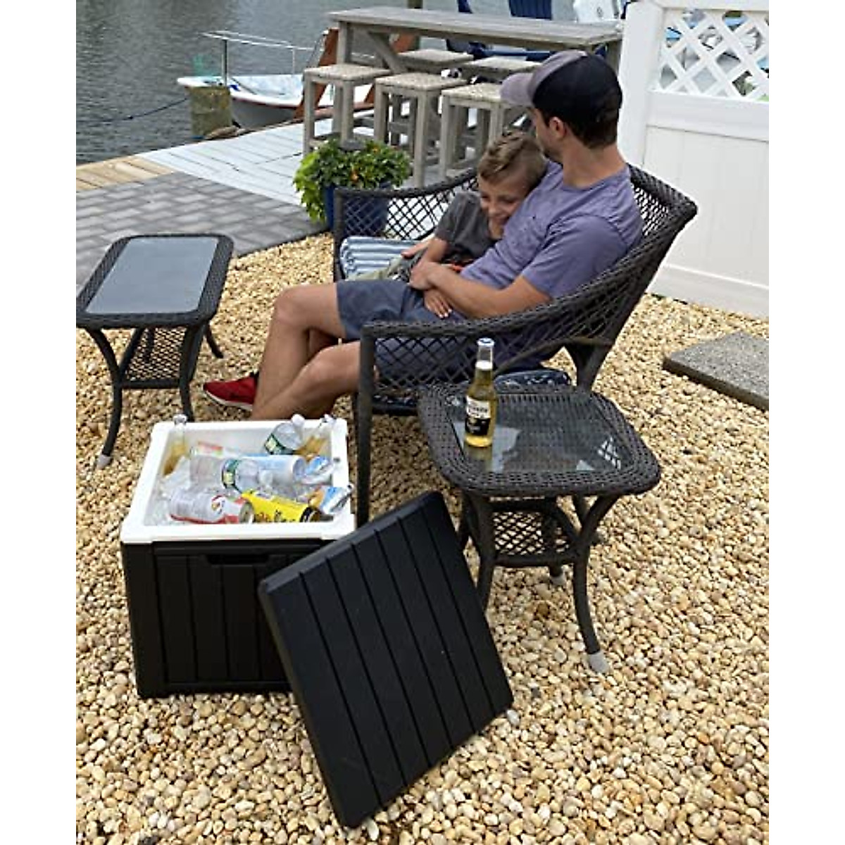 Hot Tub Towel and Robe Warmer/Cooler/Deck Box with Microwavable Heat Pad - Weather-Resistant, Large Capacity for Outdoor Hot Tub Pool or Spa (Black)