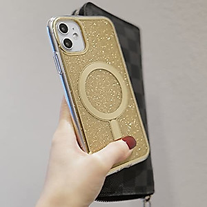 SKYLMW Cute Glitter Case for iPhone 11 6.1" Protective Luxury Magnetic iPhone 11 Case Compatible with Magsafe for Women Girls, [2Pcs Screen Protectors], Gold