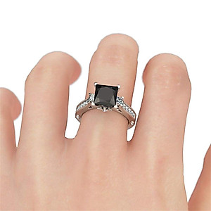 Jeulia 4 Carat Classic Princess Cut Sterling Silver Ring Fashion Fancy Black Stone Promise Engagement Wedding Anniversary Ring for Women with Jewelry Box (7)