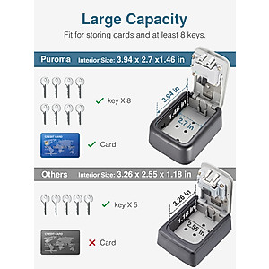Puroma Security Key Lock Box, 4-Digit Combination Waterproof Portable Key Storage Lockbox Wall Mount 5 Key Large Capacity for House Key, Special Car Key, ID Card (Black & Gray)