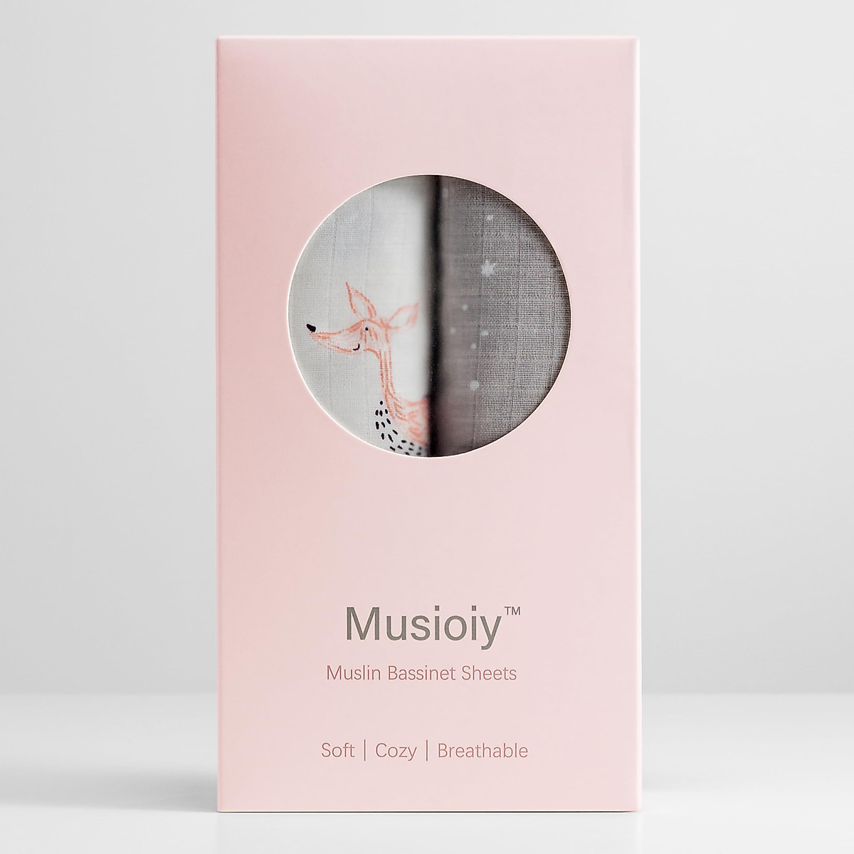 Musioiy Muslin Bassinet Sheets for Baby Girls and Boys, Soft & Breathable Cotton Bed Oval, Hourglass Rectangular Cradle Mattress, 2 Pack,(Animal Print Stars, White Grey (CRIB202305)