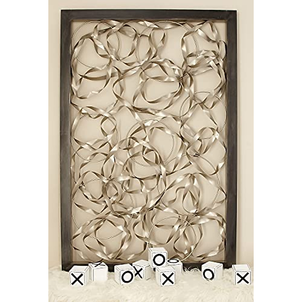 Deco 79 Metal Abstract Coiled Ribbon Wall Decor with Black Frame, 60" x 2" x 40", Silver