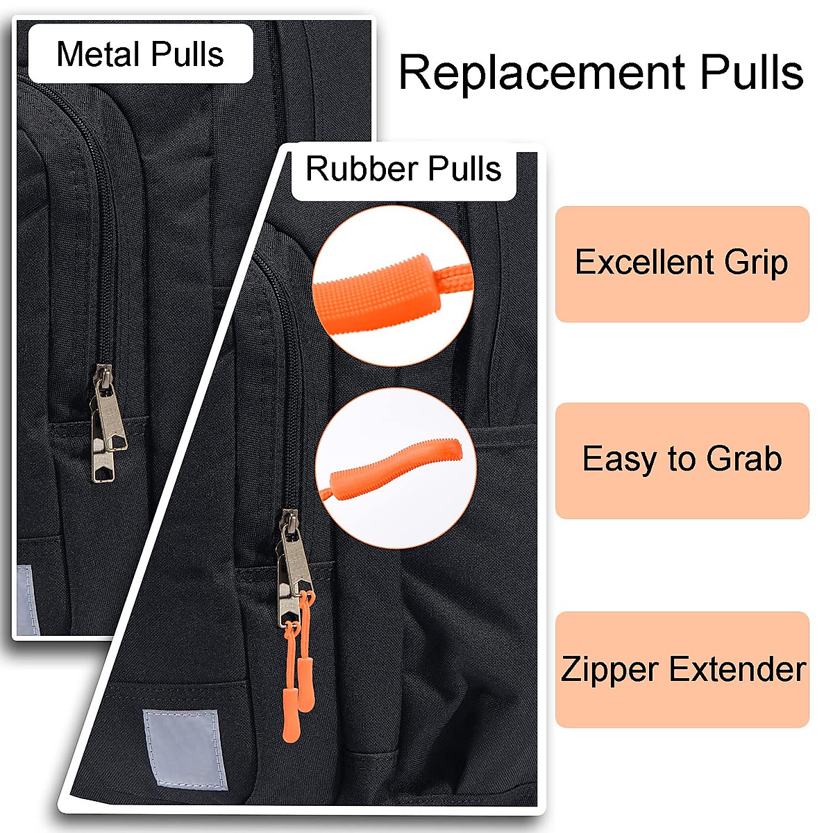 CooBigo 12Pack Zipper Pull Replacement, Golf Bag Zipper Pull Replacement Tab for Backpack, Jackets, Pants, Boots, Coats, Luggage - Balck(Universal Extender)