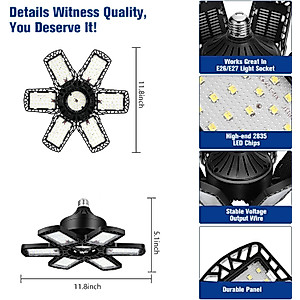 KsDhewi LED Garage Light 200W 22000LM 6500K Garage Light with 6+1 Panel Deformable Garage Lights Ceiling Led, LED Garage Lights for Garage Workshop Bay Attic Basement (6 Pack)