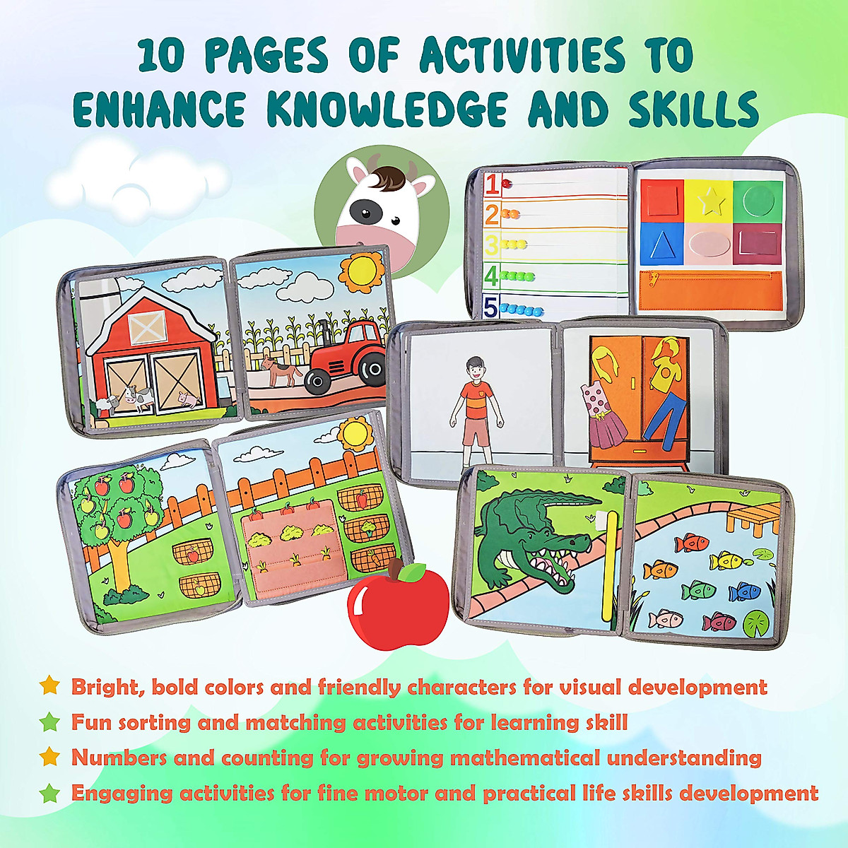 Quiet Book Busy Book for Toddlers Montessori Book Airplane Activity Toy for Car Preschool Travel Activities Road Trip