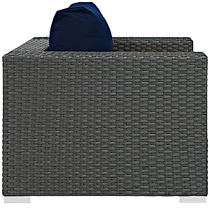 Modway Sojourn Wicker Rattan Outdoor Patio Sunbrella Fabric Armchair in Canvas Navy