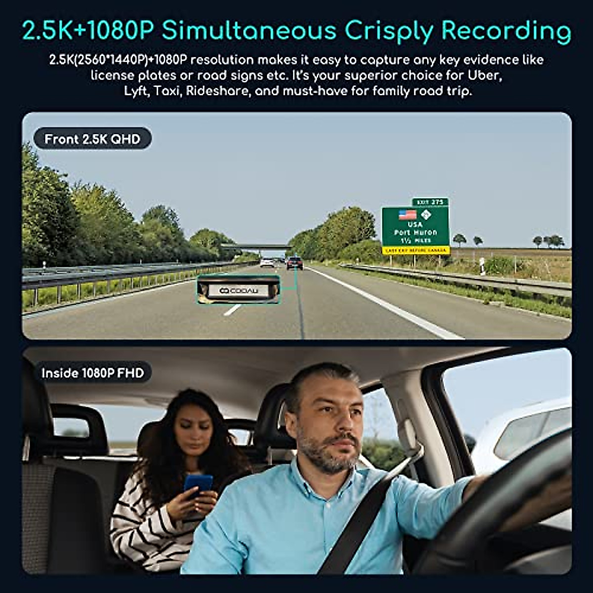 1440P QHD Built-in GPS Wi-Fi Dash Cam, Front and Inside Car Camera Recorder with Infrared Night Vision, Supercapacitor, 4 IR LEDs，G-Sensor, Parking Mode, Loop Recording (D30S)