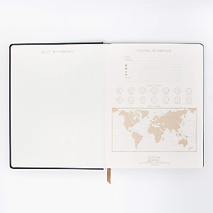 Designworks Ink Bad Ideas Black 7.25" x 10.25" Jumbo Journal Notebook with Cloth Cover, Gold Accents, Lined Pages, Ribbon Marker for Work, Writing, Journaling