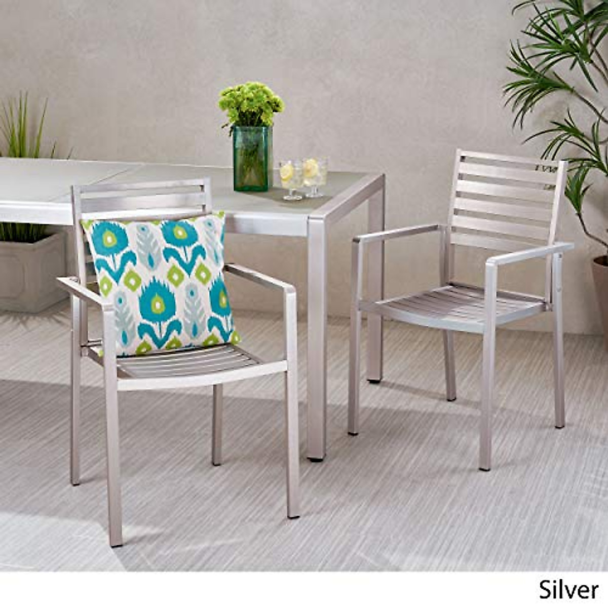 Daisy Outdoor Modern Aluminum Dining Chair (Set of 2), Silver