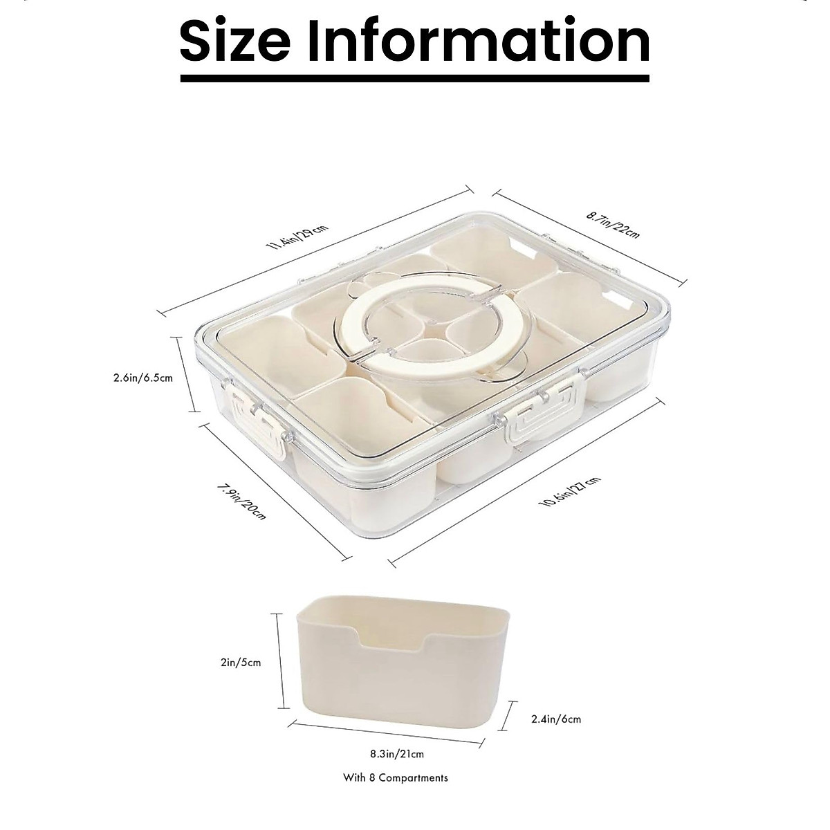 Generic Snack Box Container- Lunch Containers for Adults- Divided Serving Tray with Lid and Handle- Snack Tray Organizer- Snackle Charcuterie Boxes for, Adults, Travel, Party and Picnic., White