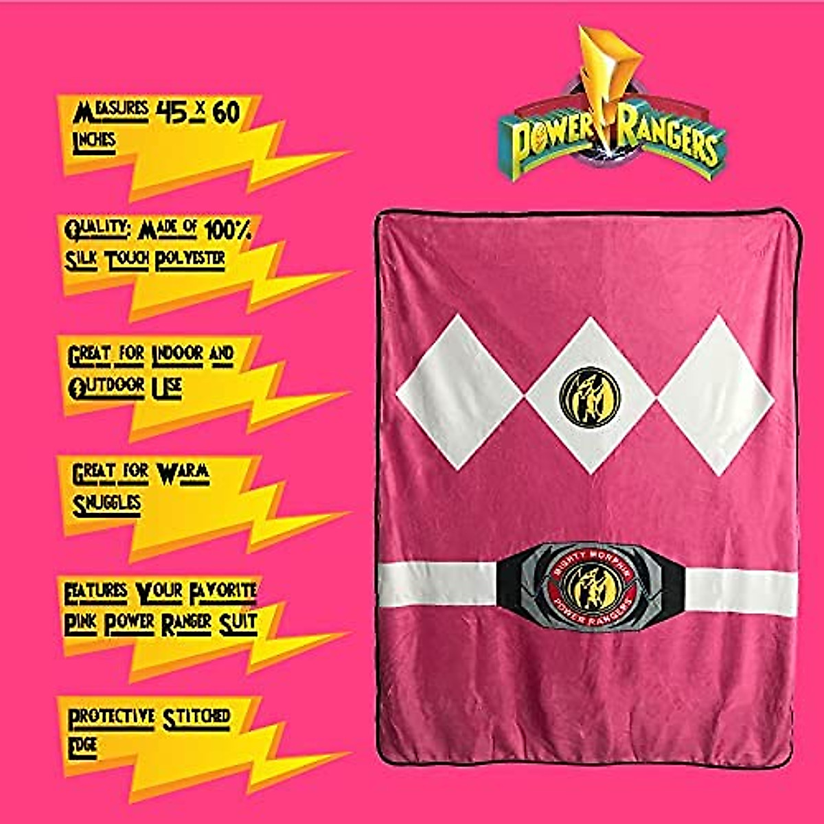 Power Rangers Pink Ranger Fleece Soft Throw Blanket