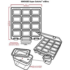 AB Designs 6965ABD Super Satchel with 9 Small Bins Inside, Stackable Home Storage Organization Container, Clear with Sliver Latches and Handle