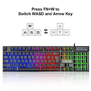 Gaming LED Backlit Keyboard and Mouse Combo CHONCHOW USB Wired Rainbow Key Board Mice Set Mechanical Feeling Compatible with PS4 PC Windows Mac Black