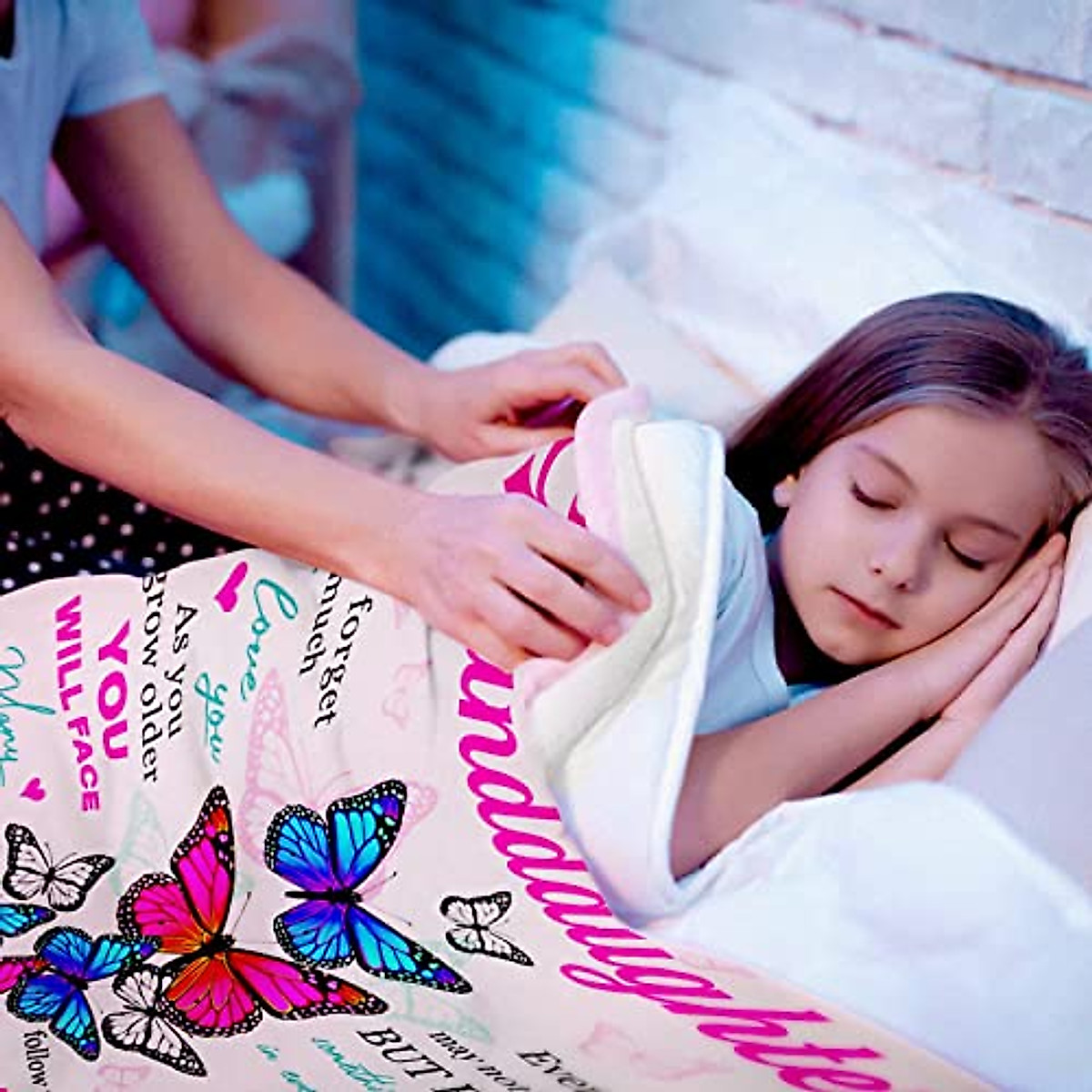 Granddaughter Gifts from Grandma Grandpa to My Granddaughter Butterfly Blanket with Positive Encourage and Love Words Printed Birthday Christmas Graduation Gift for Her (60"x50")