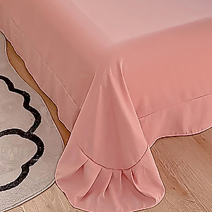 Generic Princess Lace Ruffles 4-Piece, Bow Bedding Set, Chic Ruffled Duvet Cover with Lovely Bow, Princess Style 1 Duvet Cover with 2 Pillowcases, 1 Bed Sheet, with Zipper Closure,Blue,Full