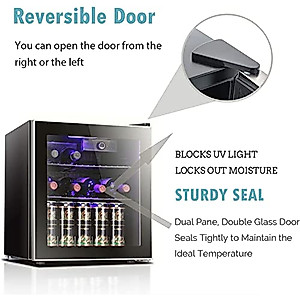 Antarctic Star 12 Bottle 70 Can Wine Cooler/Cabinet Beverage Refrigerator Small Mini Fridge Clear Front Glass Door Counter Top Red Cellar Beer Soda Bar Quiet Compressor Freestanding 1.6 cu.ft Black