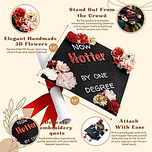 GRADWYSE Black Glitter Graduation Cap Topper with Flowers, Graduation Cap Decorations, Class of 2024 Grad Cap Topper, Now Hotter by One Degree